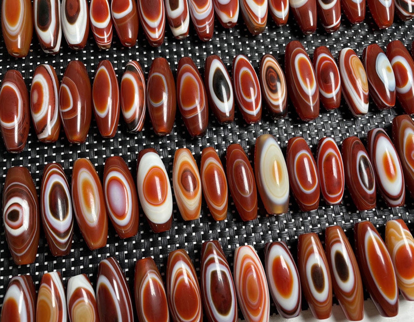Natural Grade A Brazilian Banded Eye Agate Tibetan Elongated Dzi Beads ...