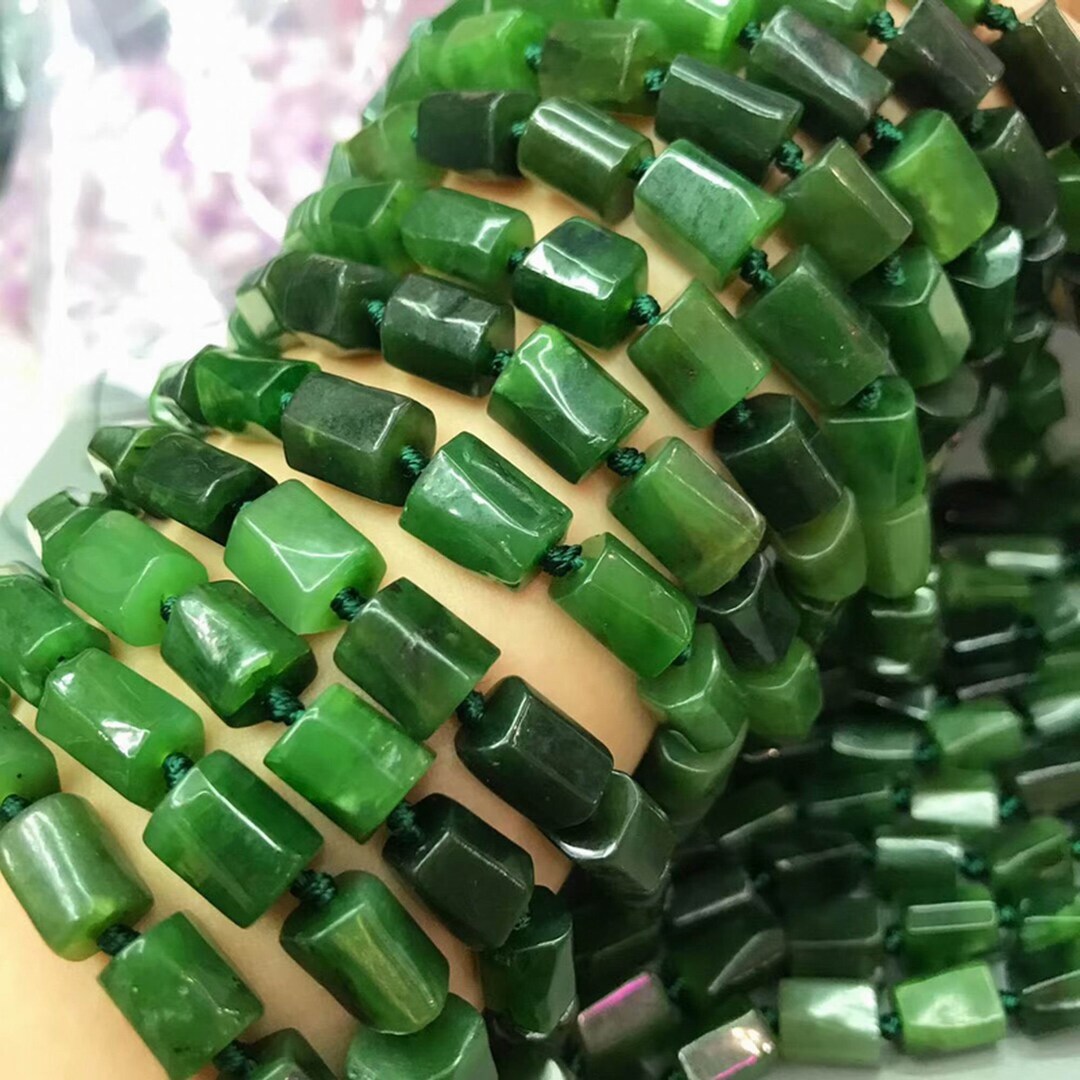 Natural Grade A Dark Green Nephrite Jadeite Irregular Faceted Barrel ...