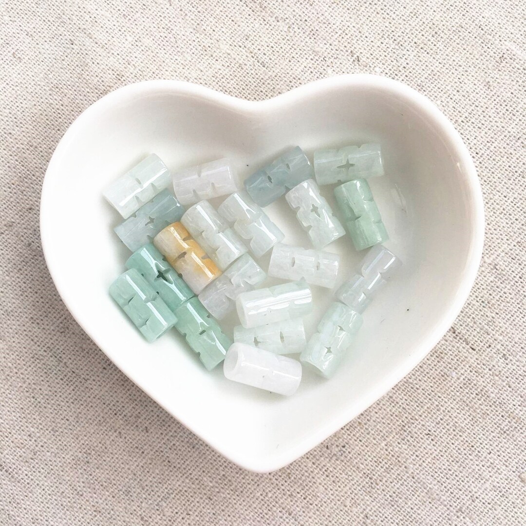 5PCS Natural Type A Untreated Burmese Jadeite Filigree Bugle Beads,jade ...