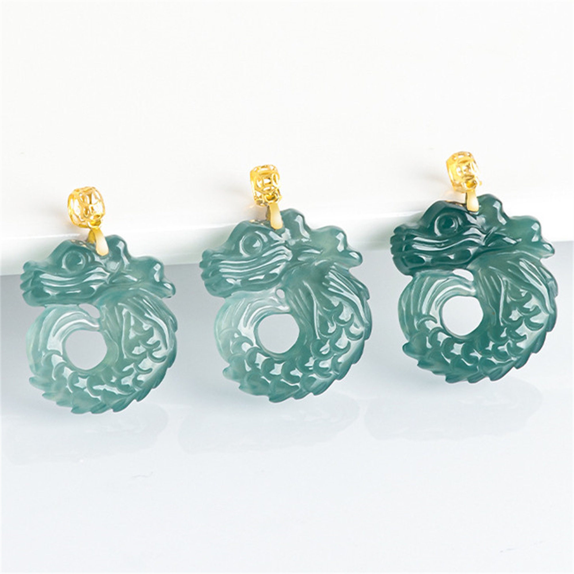 Natural Type A Untreated Blue Icy Guatemalan Jadeite Dragon Fish Amulet ...