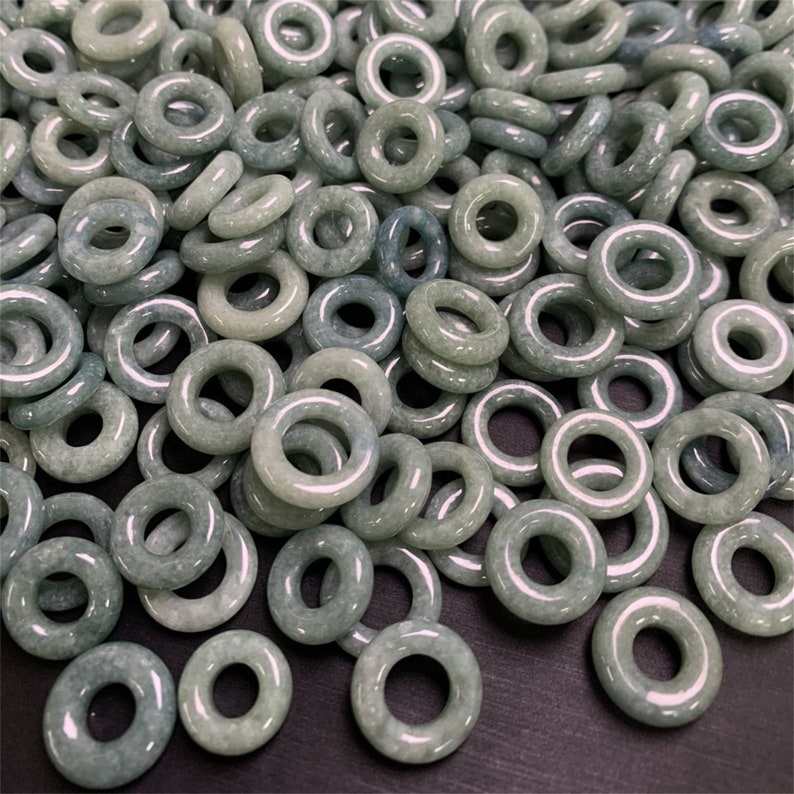 10pcs Natural Type A Untreated Green Russian Jadeite Smooth Round Ring ...