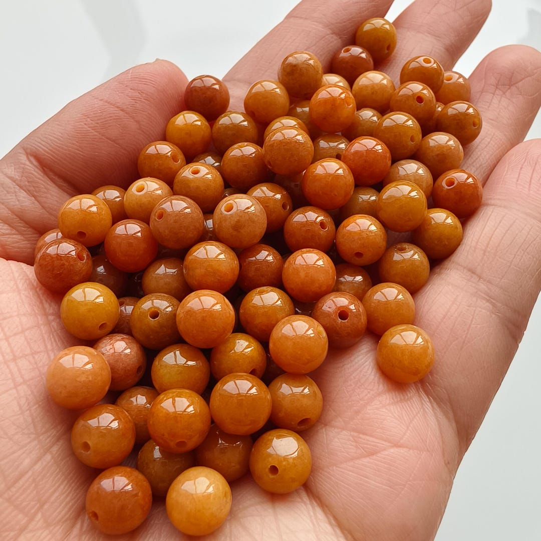 25pcs Natural Red Color Heated 8mm Burmese Jadeite Smooth Round Beads ...