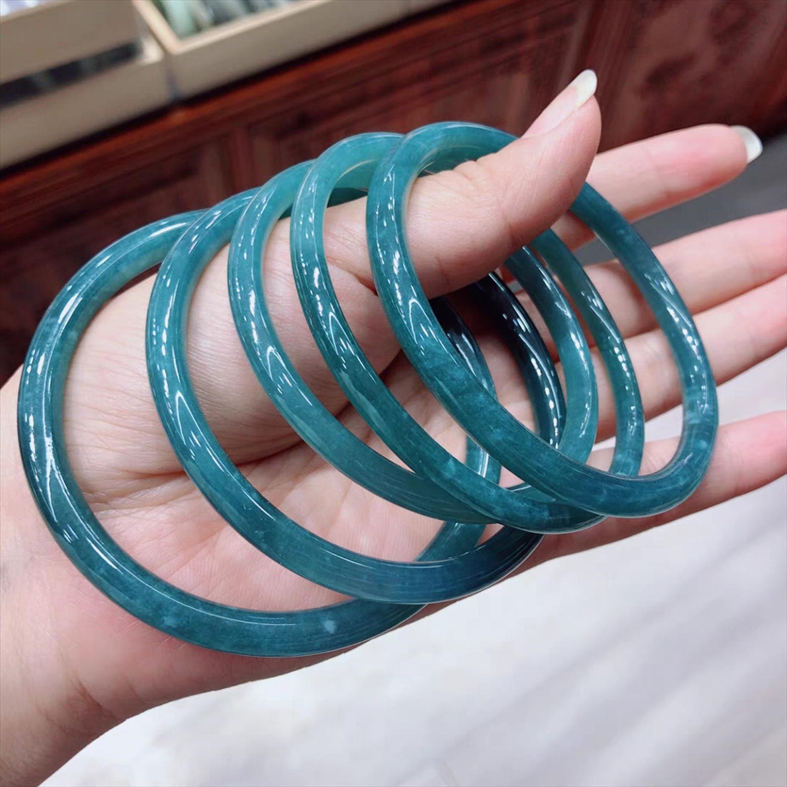 DDP | Dingdang Bangles Natural Type A Icy Waxy Blue Guatemalan Jadeite ...