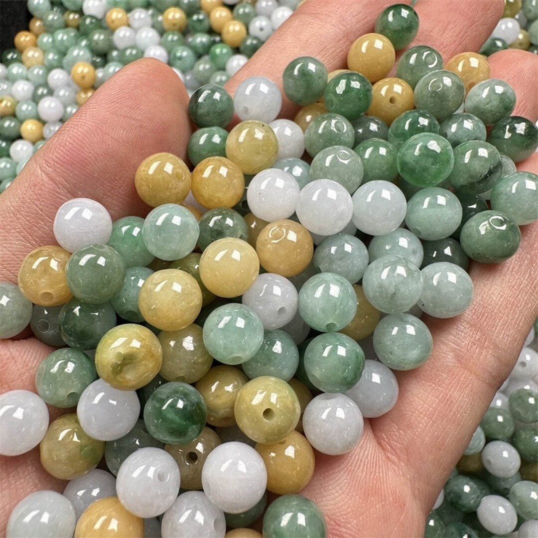 DDP | 25pcs 7.5-8mm Natural Grade A Trio Colors Icy Burma Jade Round ...