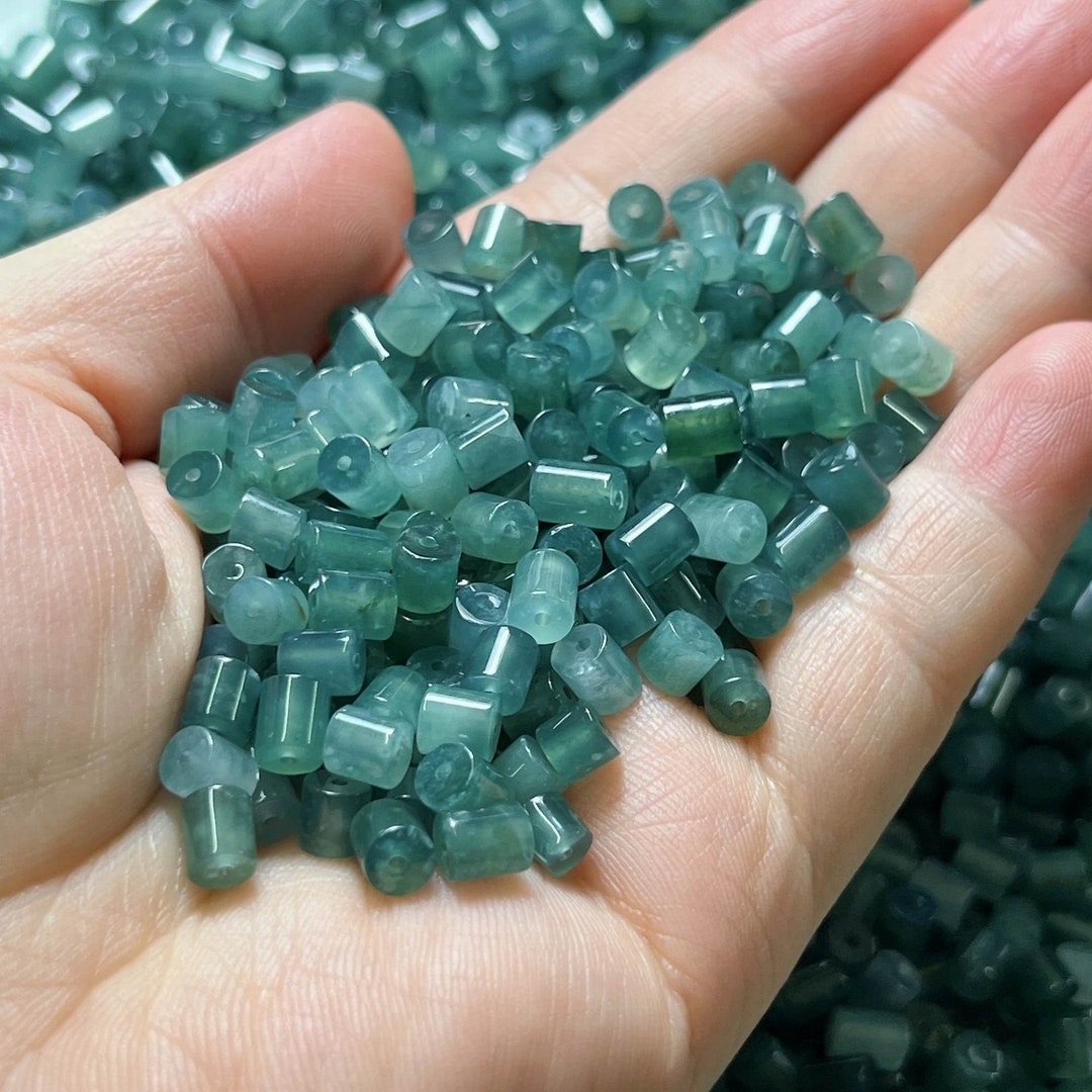20pcs Natural Grade A Icy Transparent Guatemala Jadeite Barrel Beads ...