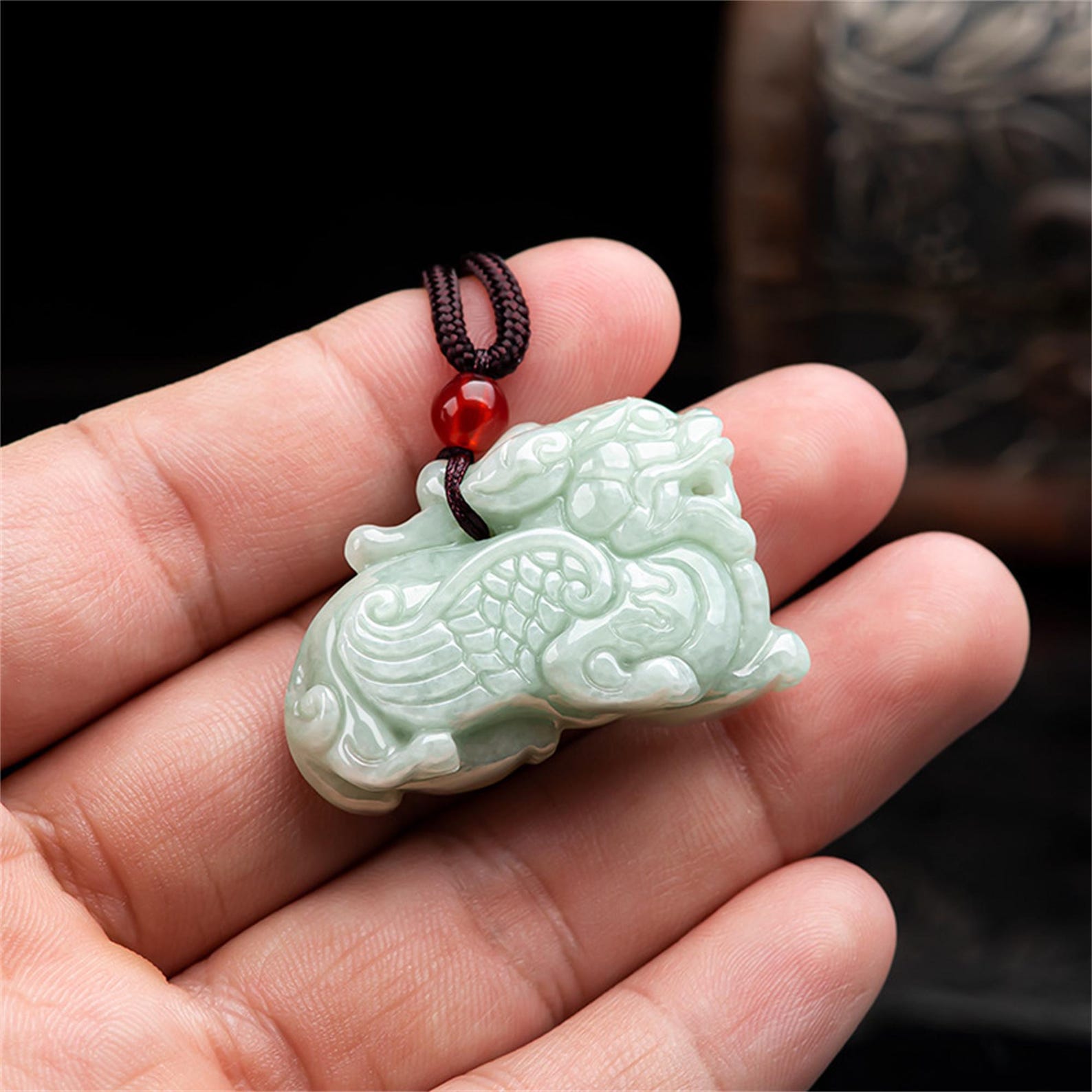 Natural Type A Untreated Light Green Burmese Jadeite Flying Kirin Beast ...