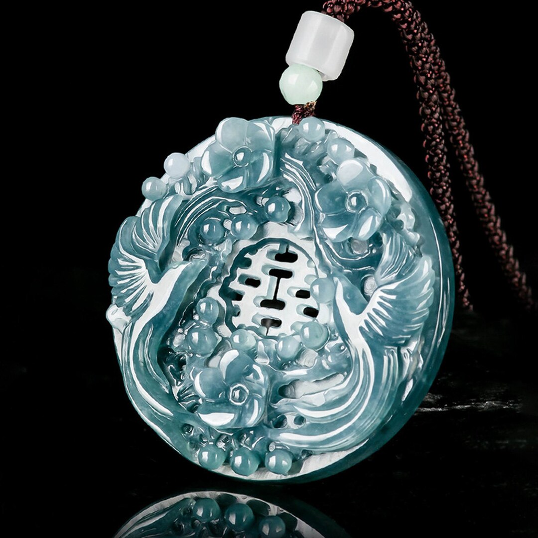 Natural Type A Blue Watery Guatemalan Jadeite Birds and Flowers 喜上眉梢 ...