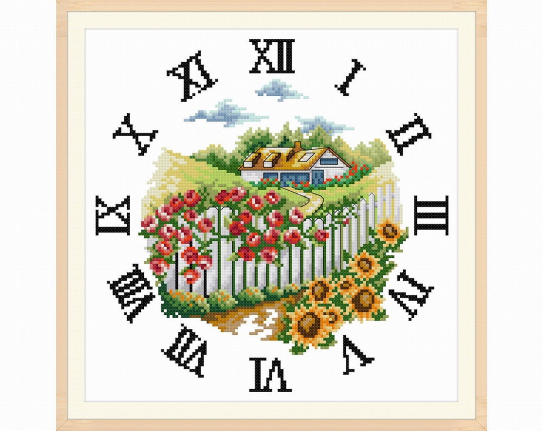 Clock Face Cross Stitch Pattern in PDF File - House in the Garden for Instant Download 009 - Etsy