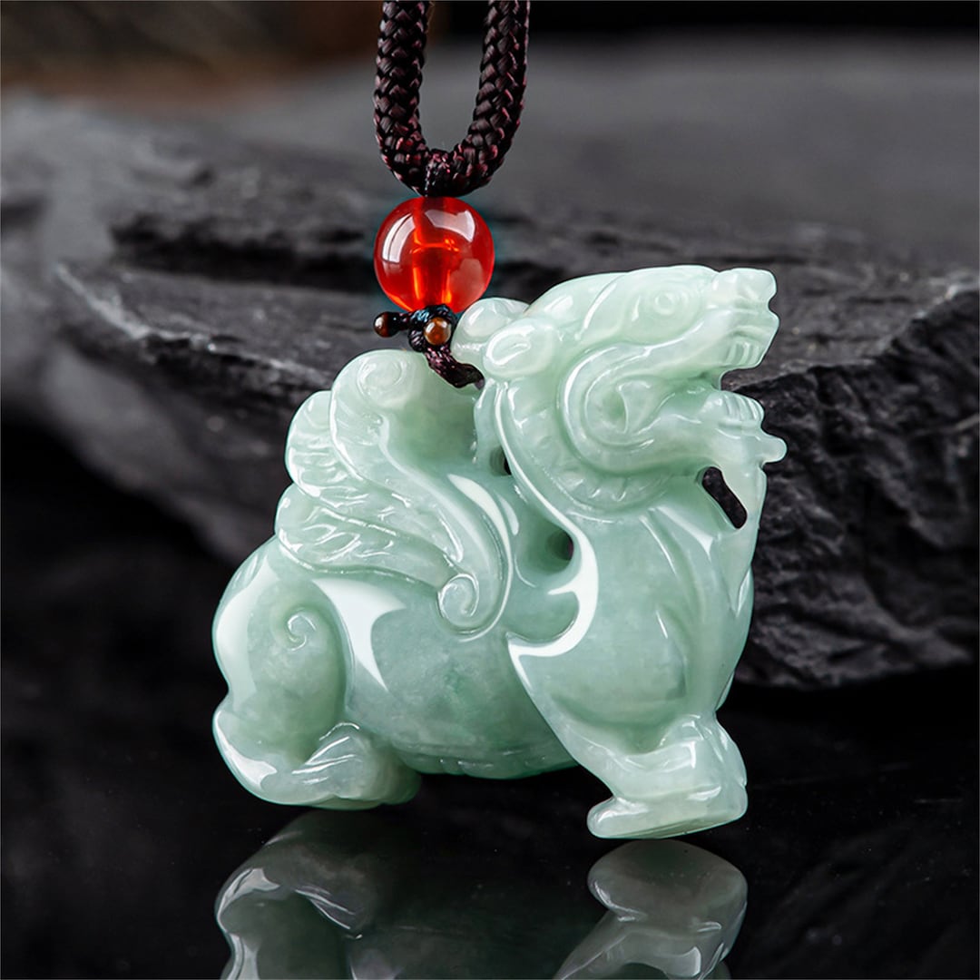 Natural Type A Light Green Burmese Jadeite Kirin Beast 麒麟 Pendant Means ...