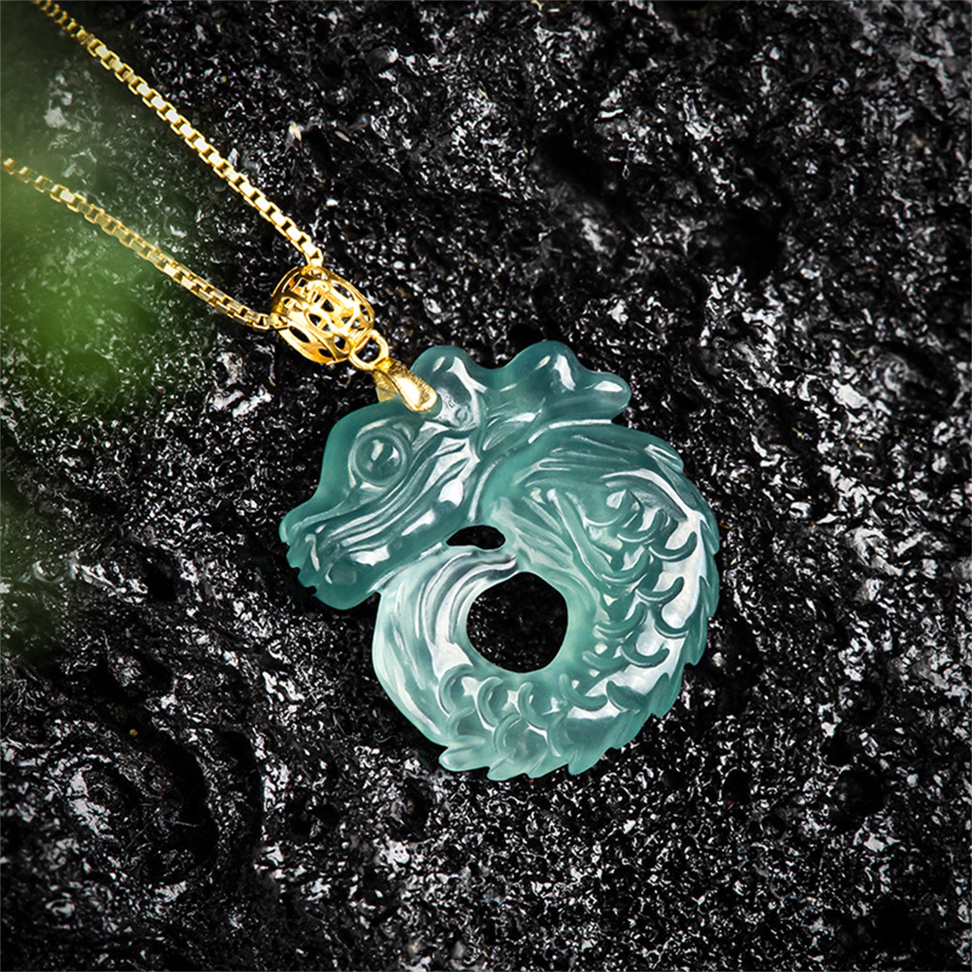 Natural Type A Untreated Blue Icy Guatemalan Jadeite Dragon Fish Amulet ...