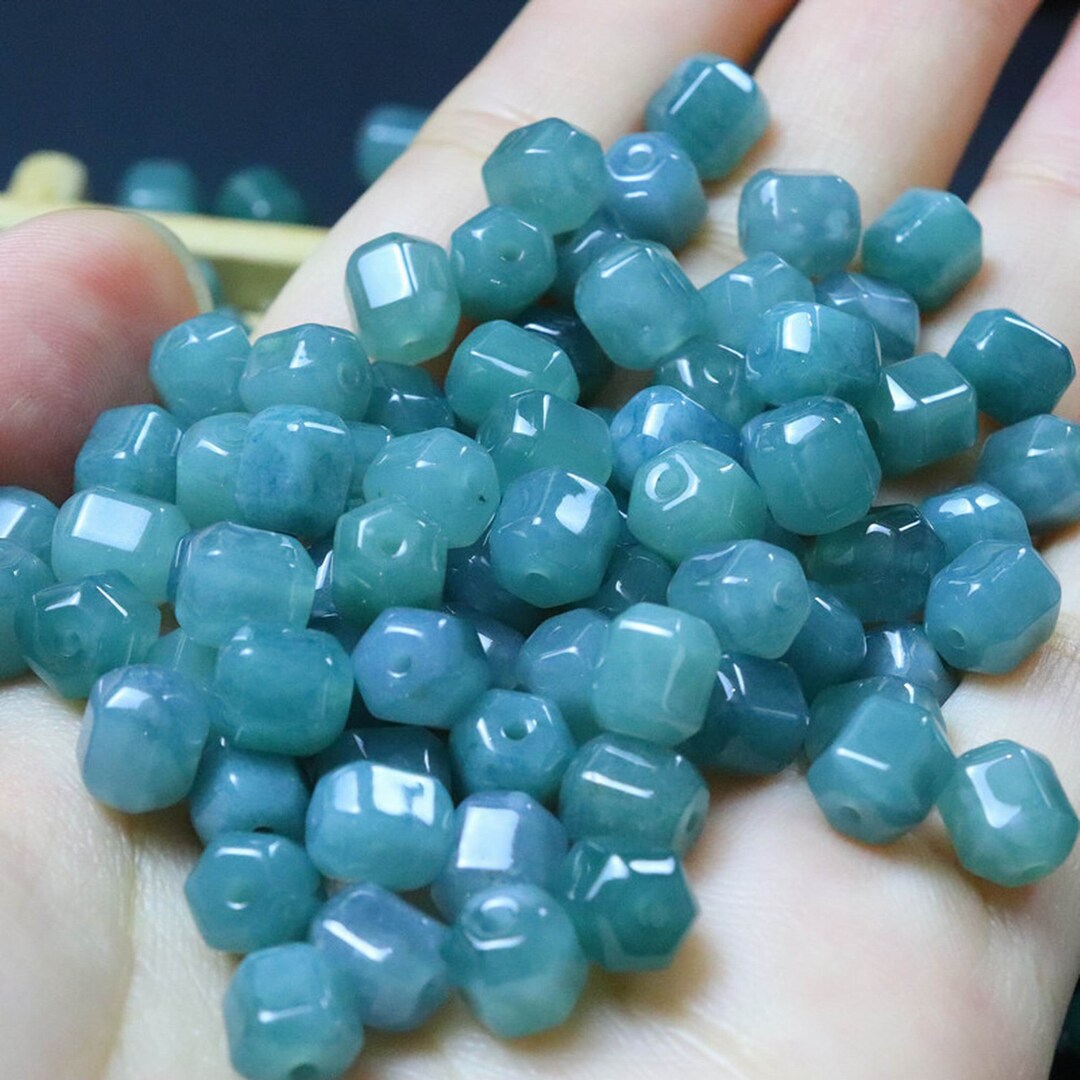 20pcs Natural Grade A Blue Guatemala Jadeite Faceted Barrel Beads ...