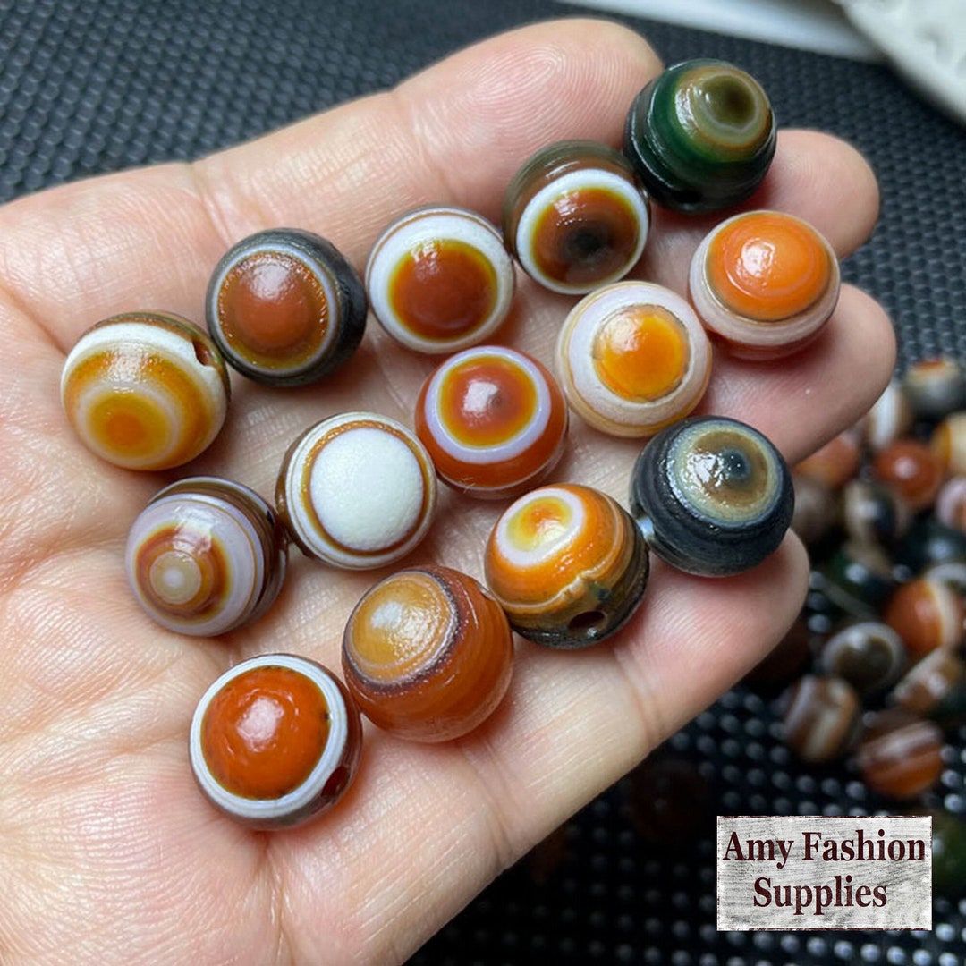 DDP | 10pcs Perfect Round Eye Sheep Plate-eye Old Agate Dzi Beads ...