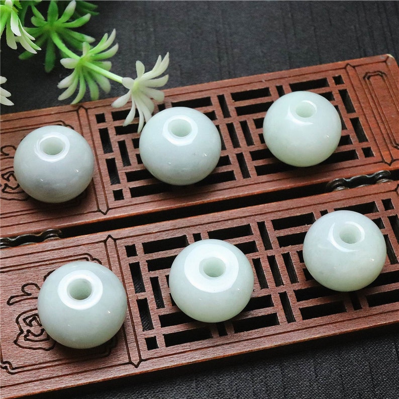 Natural Type A Milky White Burma Jade Big Hole Fat Barrel Beads,donuts ...