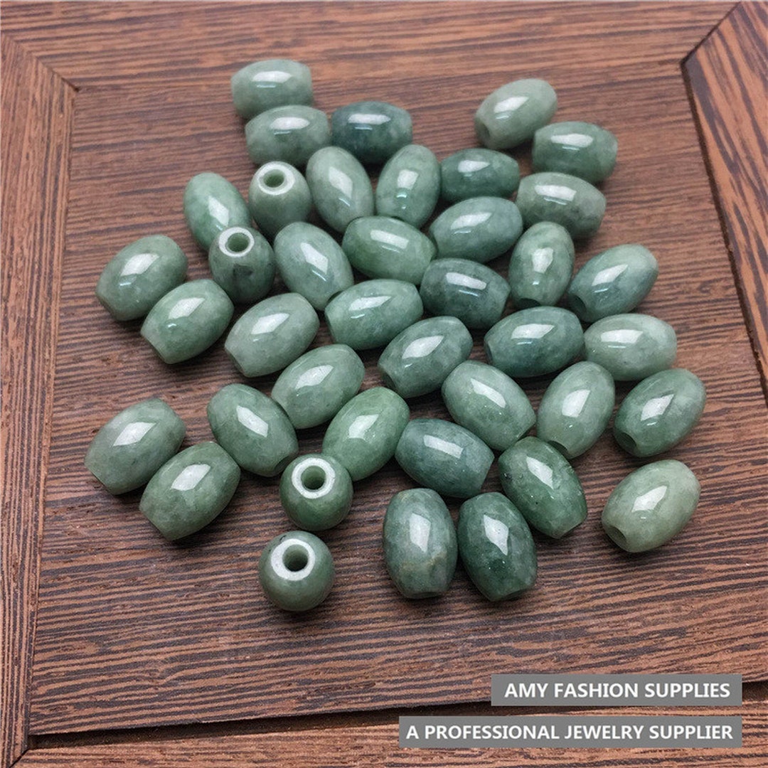10pcs Natural Grade A Burma Jade Oval Barrel Beads,drum Beads,dark ...