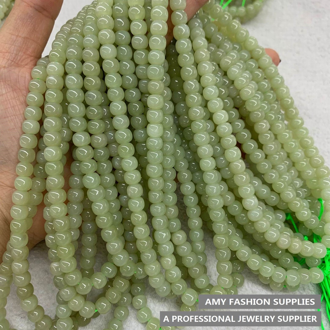 108pcs 6x7mm Natural Precious Green Genuine Nephrite Jade Fat Barrel ...