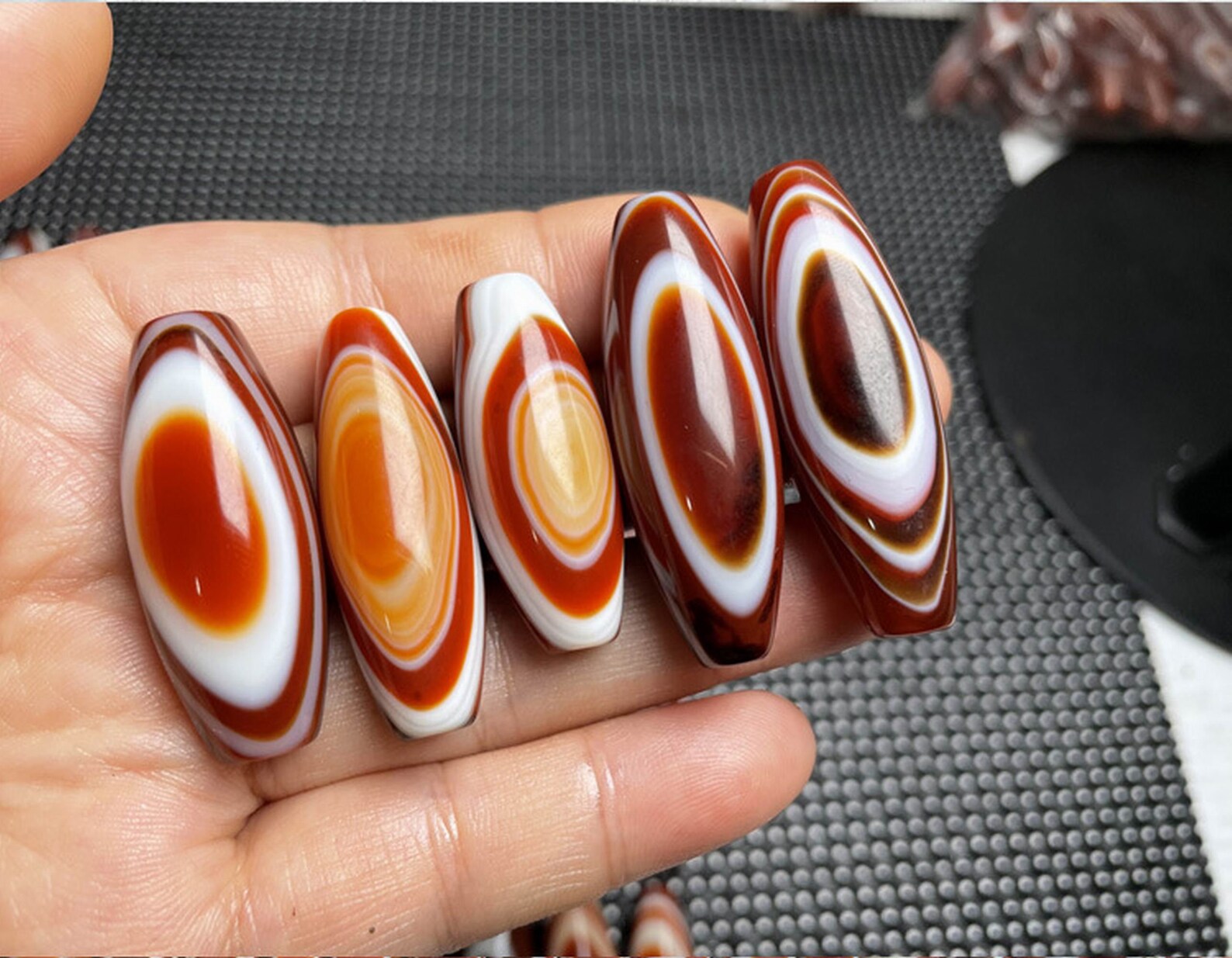 Natural Grade A Brazilian Banded Eye Agate Tibetan Elongated Dzi Beads ...