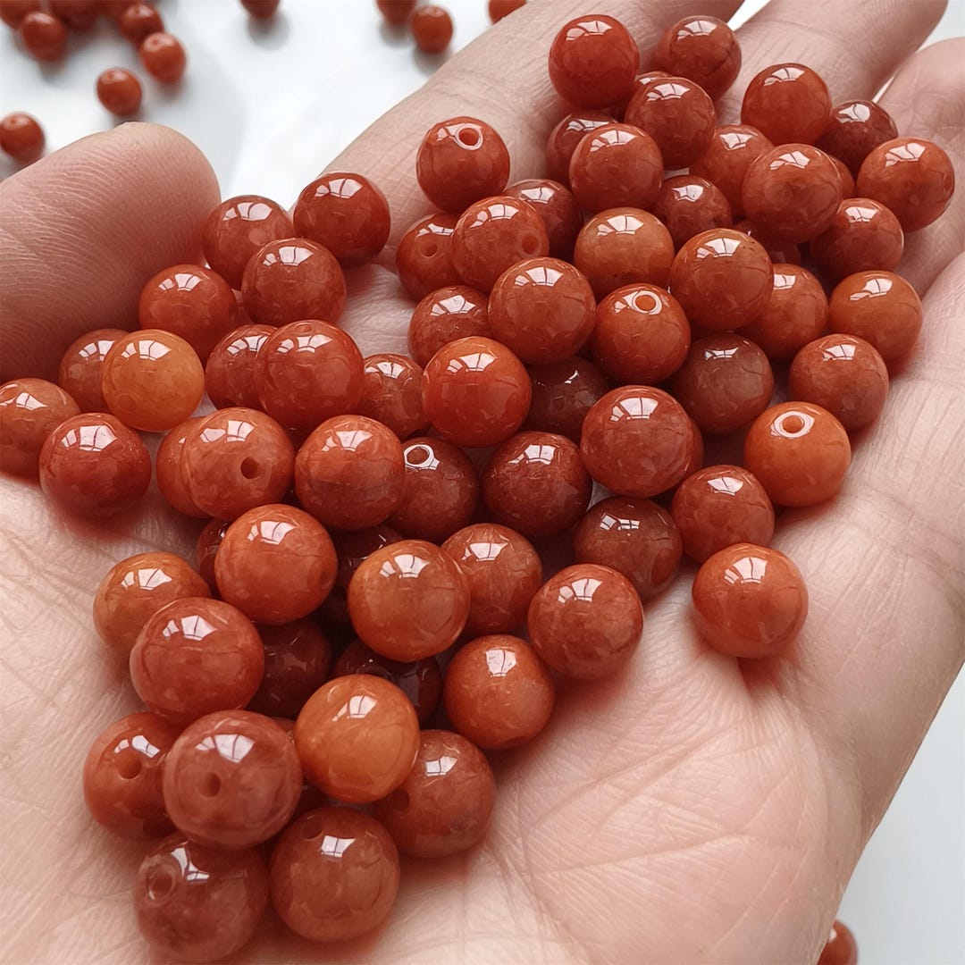 DDP | 20pcs Natural Red Color Heated 8mm Burmese Jadeite Smooth Round ...