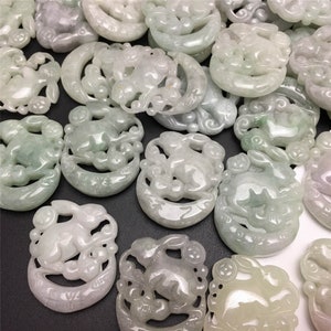 Natural Grade A Burma Jade Hand Carved Zodiac Rabbit Pendant,green Jade ...