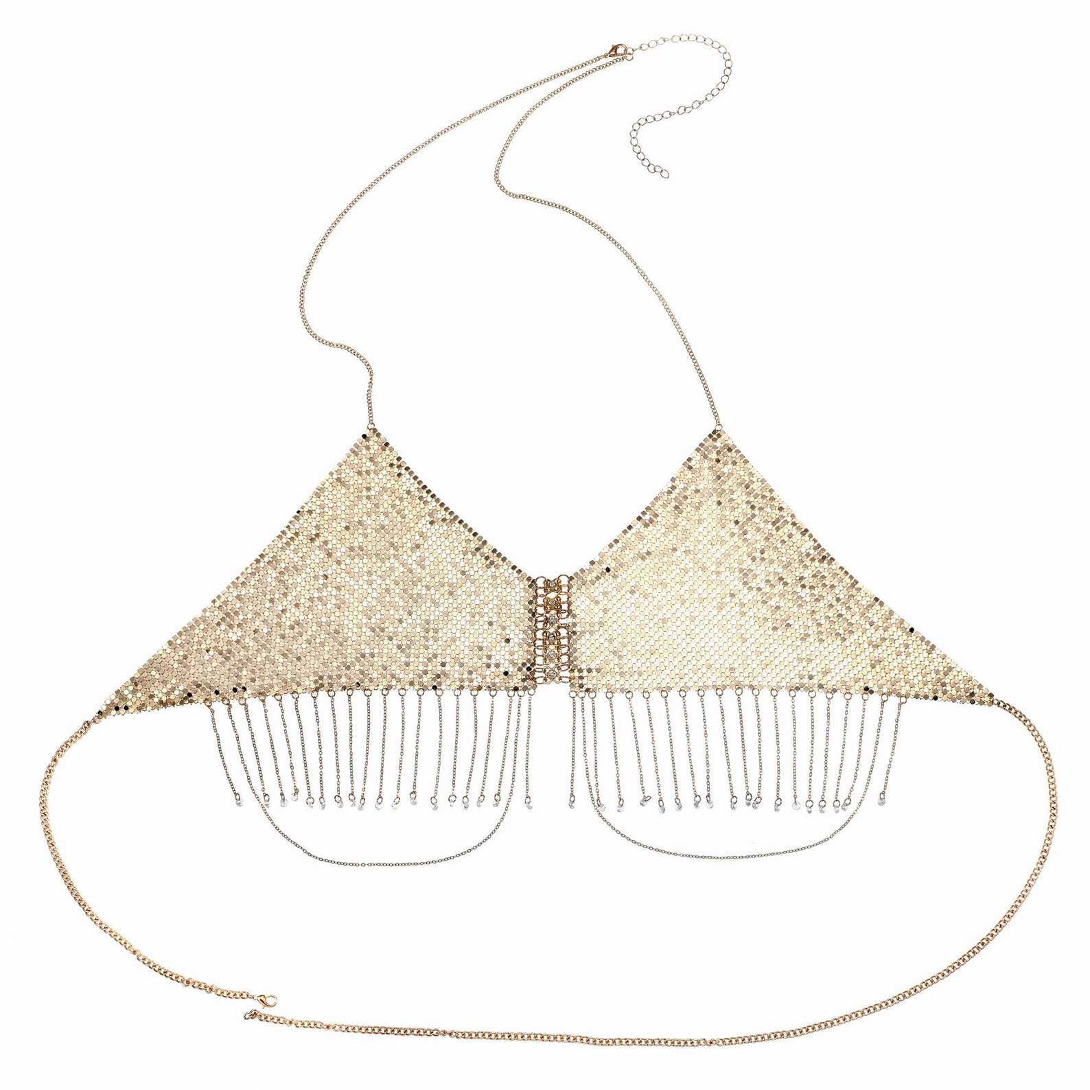 Shiny Gold Chainmail Bra With Chain Tassels and Cubic Zirconia - Etsy