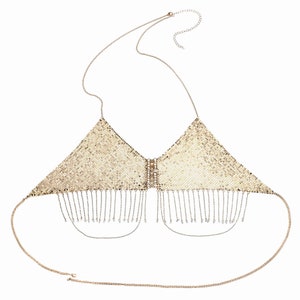 DDP | Shiny Gold Chainmail Bra With Chain Tassels and Cubic Zirconia ...