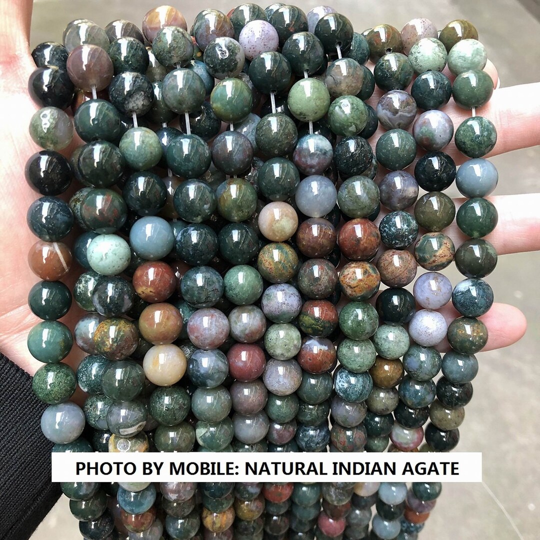 Natural Indian Agate Beads,water Grass Agate,round Beads,ocean Agate ...