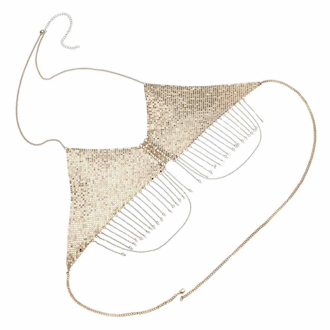 DDP | Shiny Gold Chainmail Bra With Chain Tassels and Cubic Zirconia ...