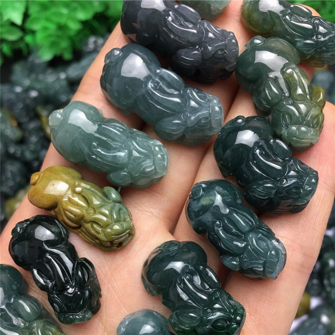 Natural Grade A Untreated Blue Watery Guatemala Jadeite Pixiu Charms ...