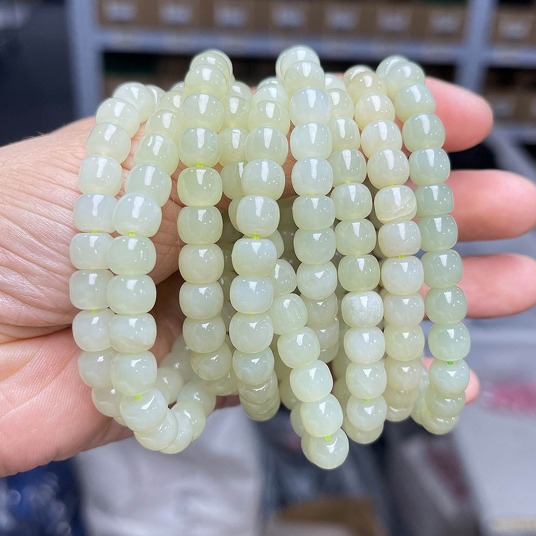Grade A Natural Light Green Nephrite Jade Rondelle Beads Stretch ...