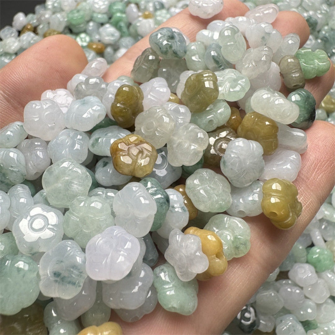 50pcs Natural Grade A Multi Colors Icy Burma Jade Flower Beads,trio ...