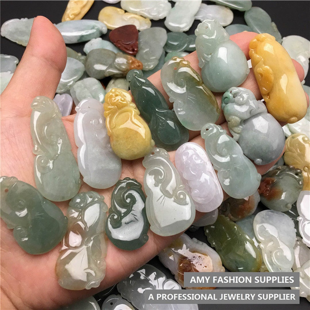 3pcs Natural Grade A Burma Jade Hand Carved Multi Colors Shapes Charms ...