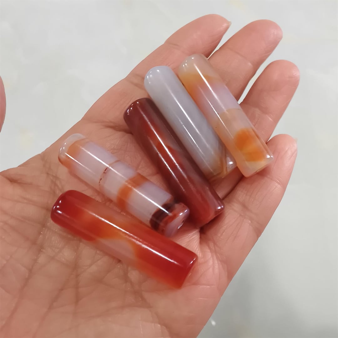 5pcs Natural Banded Red Agate Tibetan Elongated Bugle Dzi Beads ...