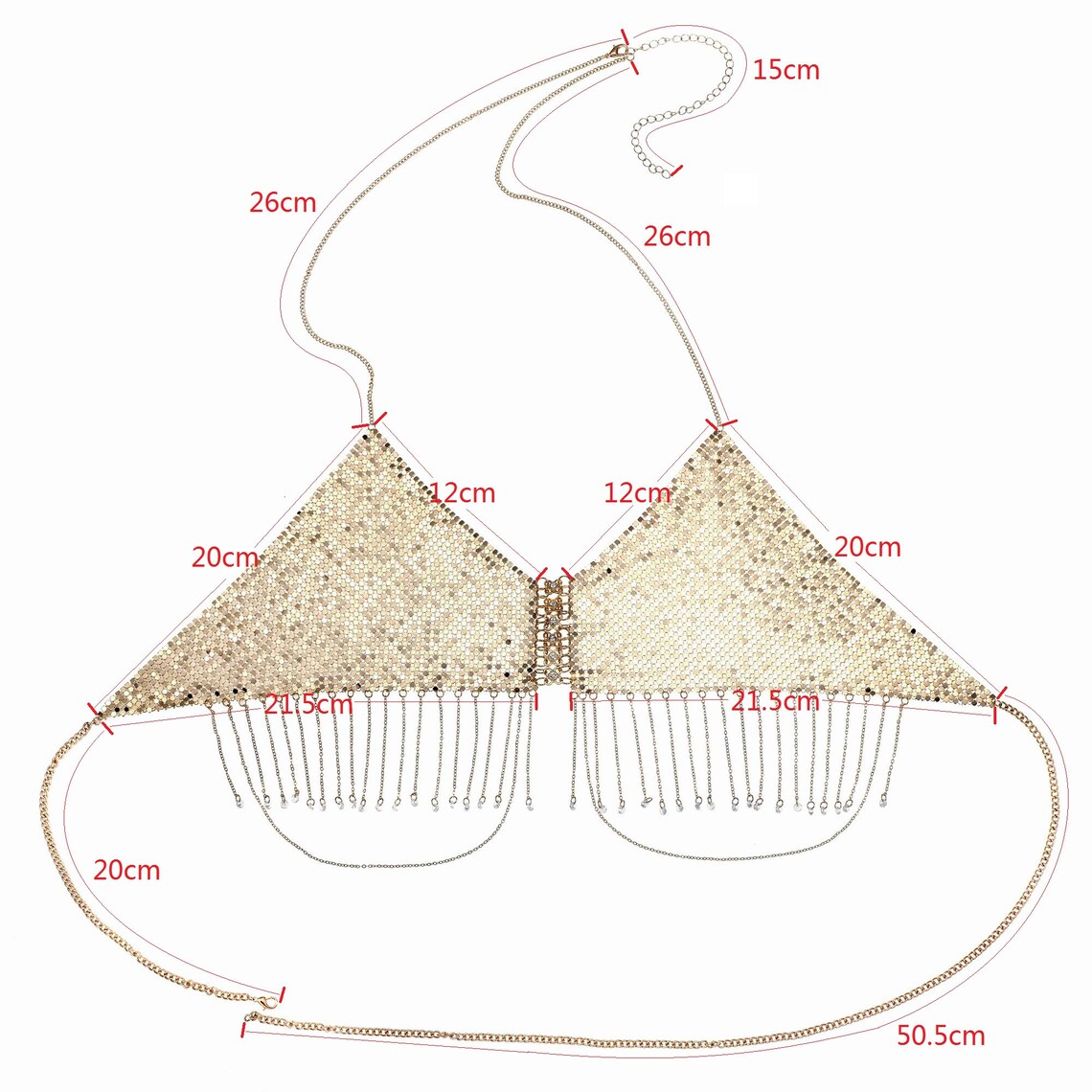 Shiny Gold Chainmail Bra With Chain Tassels and Cubic Zirconia - Etsy