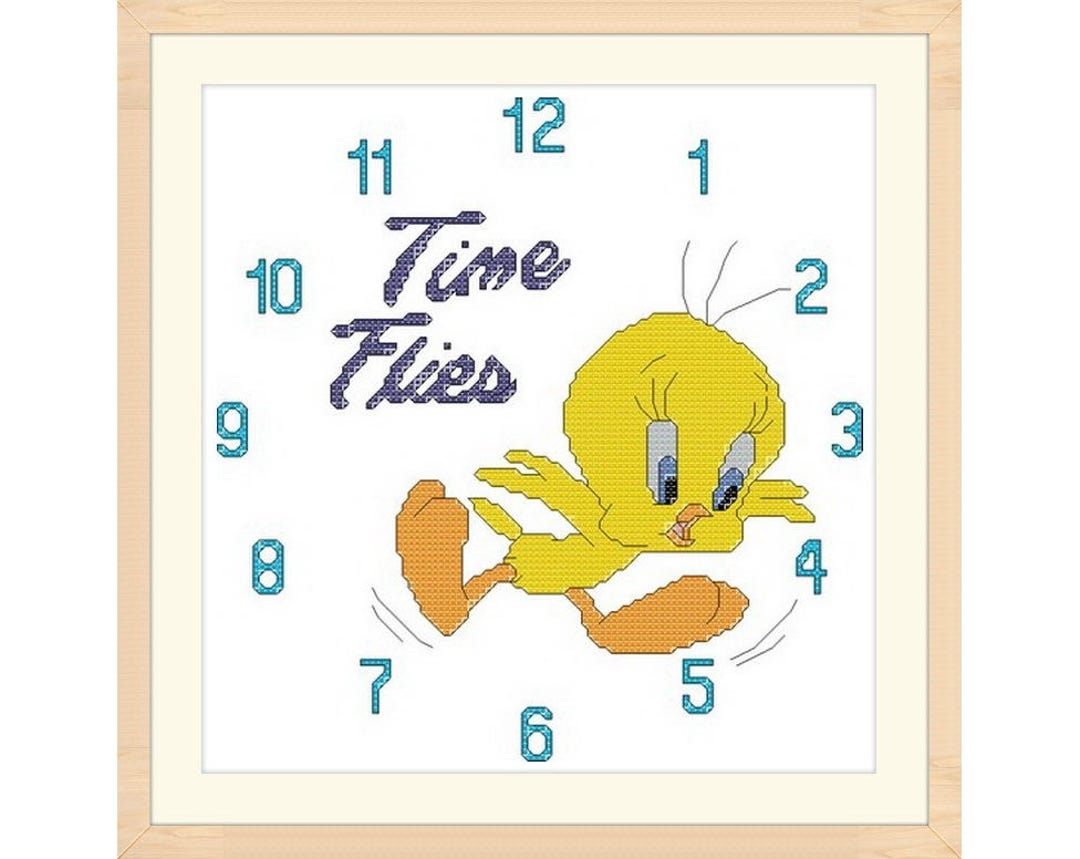 Clock Face Cross Stitch Pattern in PDF File - Tweety Bird Time Flies - Etsy