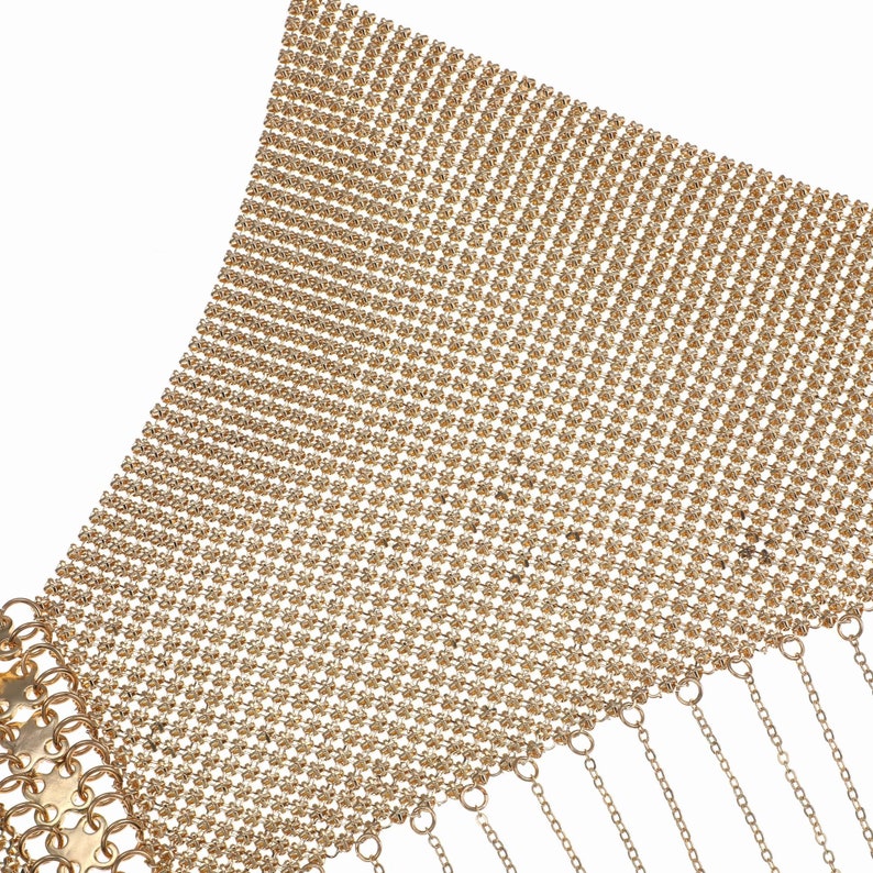 Shiny Gold Chainmail Bra With Chain Tassels and Cubic Zirconia - Etsy