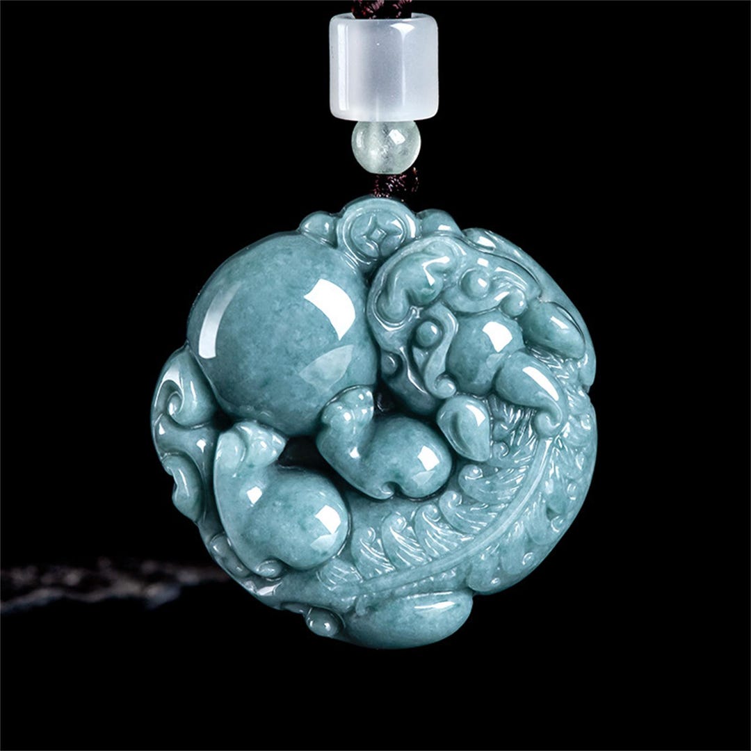 Natural Type A Untreated Blue Watery Guatemalan Jadeite Pixiu Pendant ...