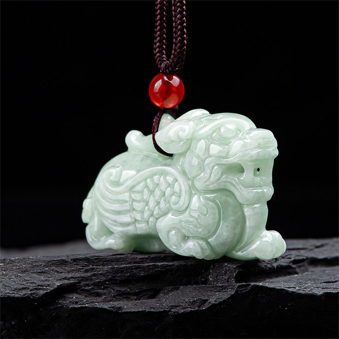 Natural Type A Untreated Light Green Burmese Jadeite Flying Kirin Beast ...