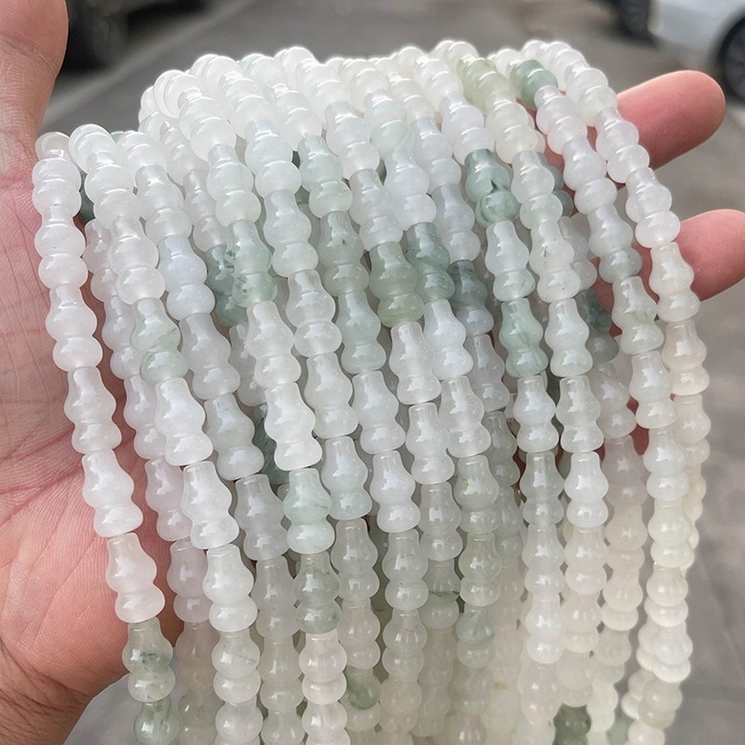 Natural Gemstone Tianshan Jadeite Gourd Beads Light Green Jade Semi ...