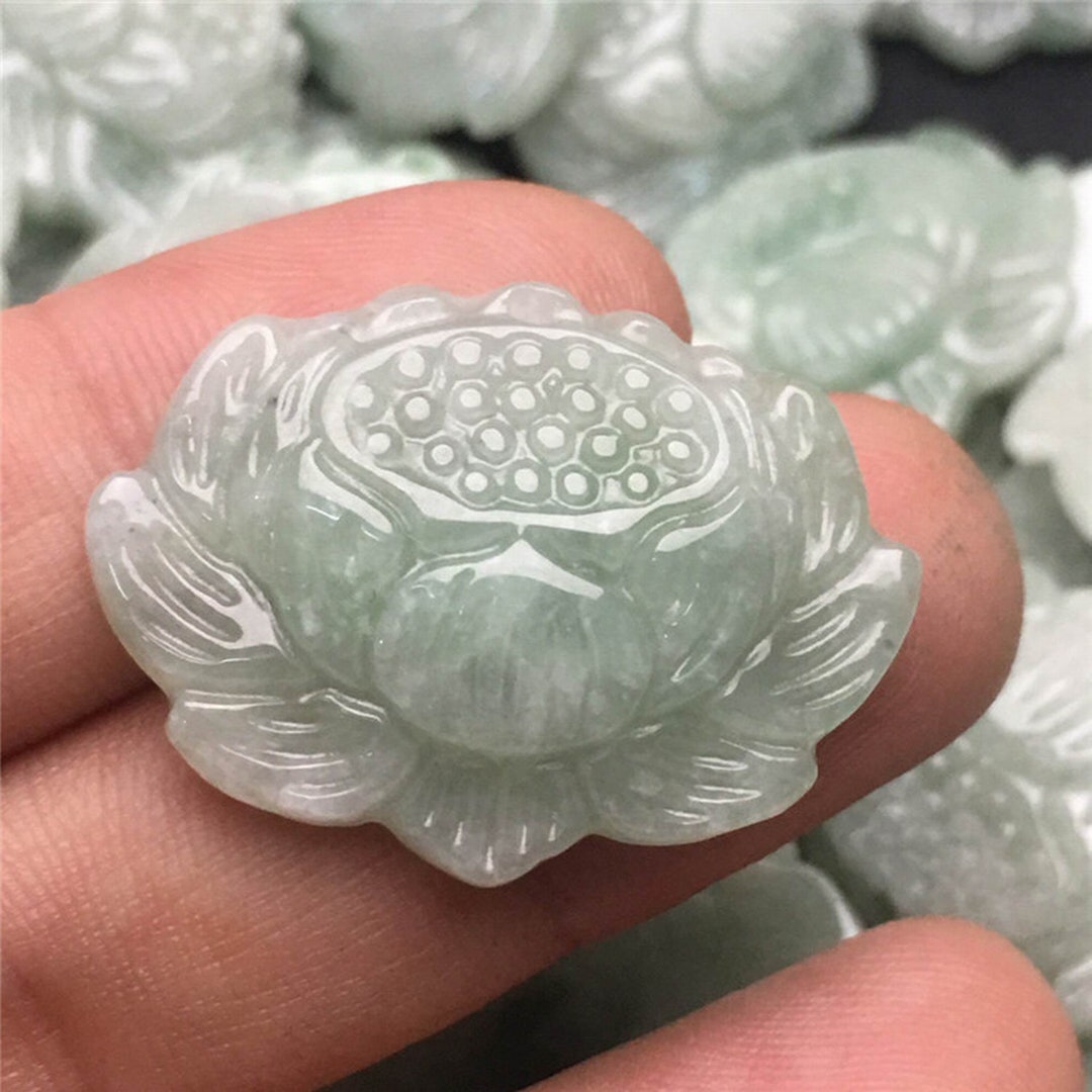 2pcs Natural Grade A Burma Jade Lotus Flower Pendant,green Jade Pendant ...