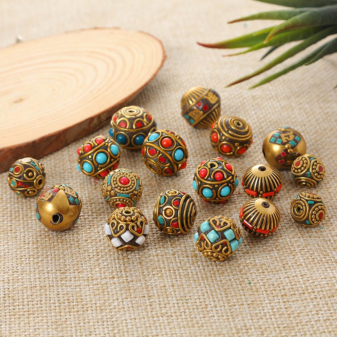 5pcs New Nepal Metal Inlay Beads,tibetan Beads,tribal Beads,ethnic ...
