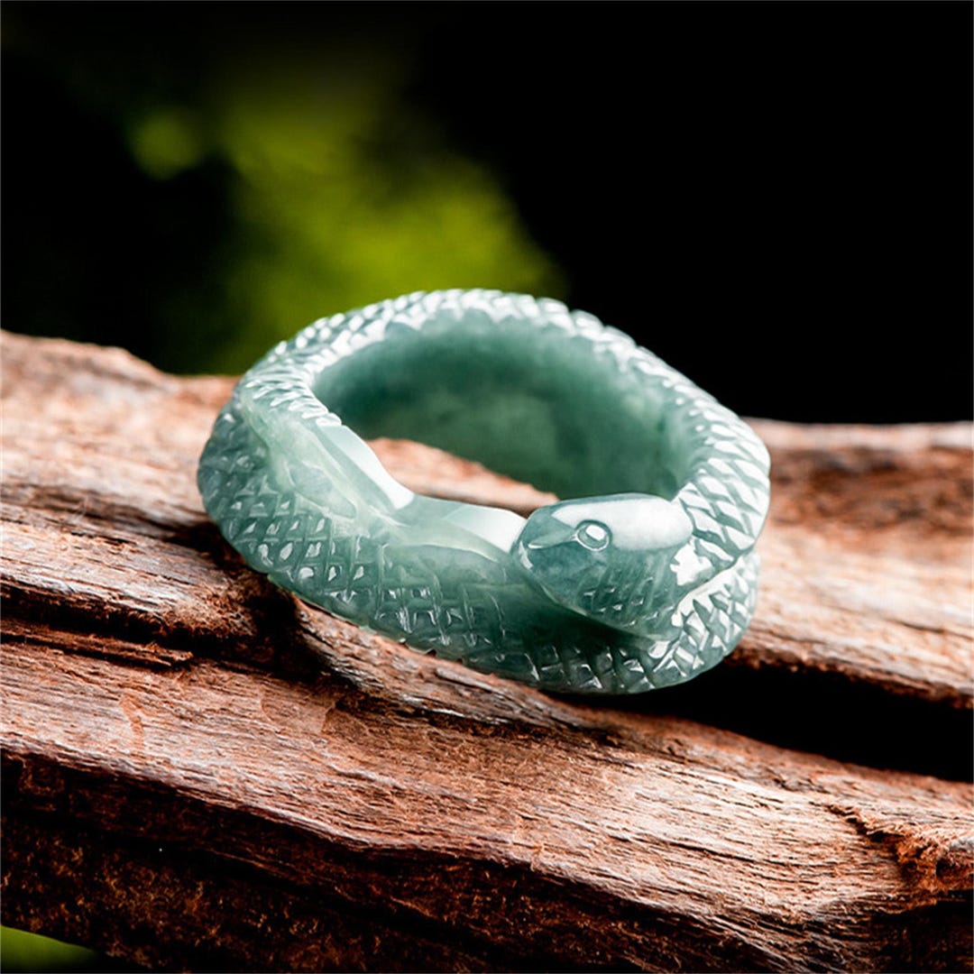 Natural Type A Blue Waxy Guatemalan Jadeite Hand Carved Snake Ring ...