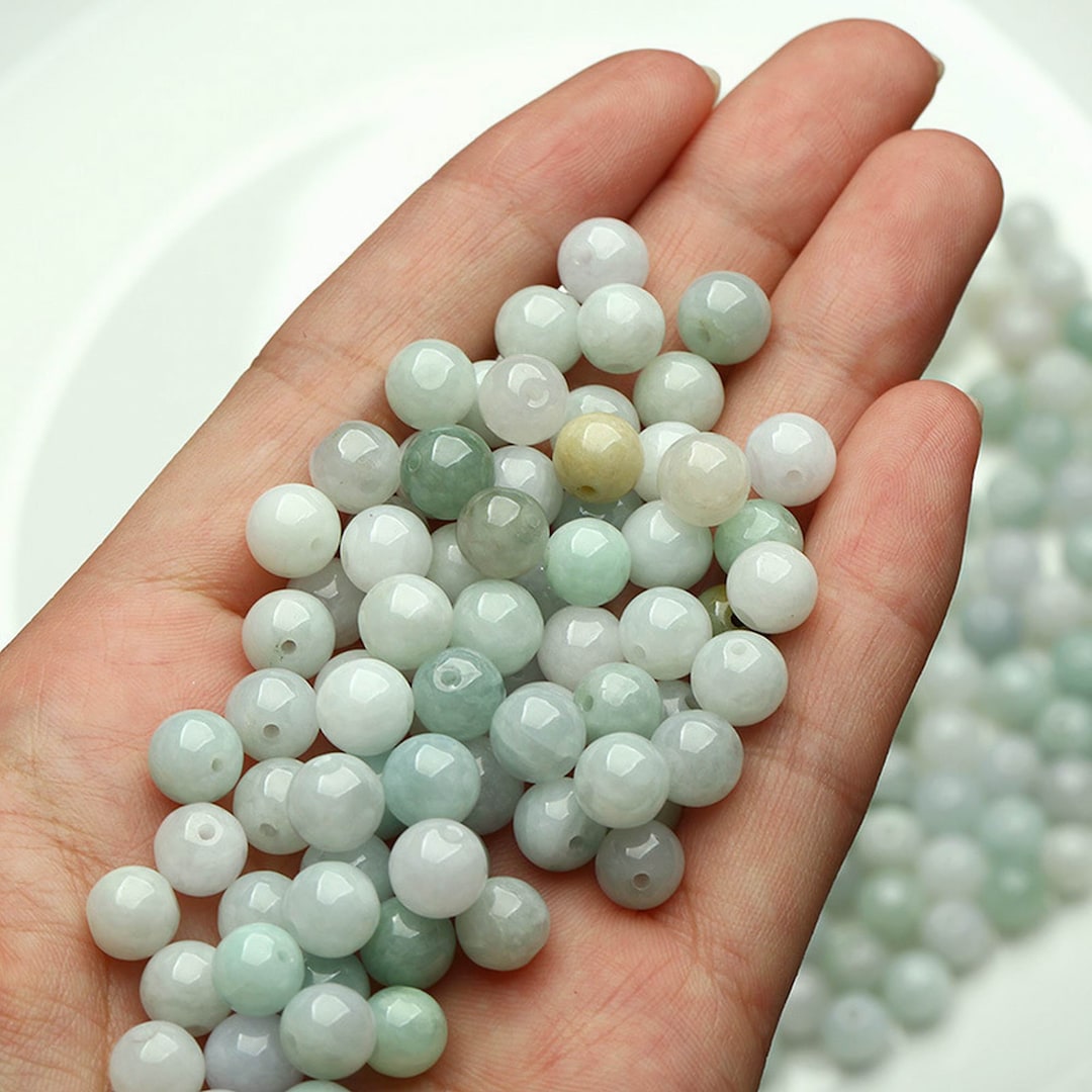 30pcs 7-8mm Natural Type A Multi Colors Round Burma Jade Green Jade ...