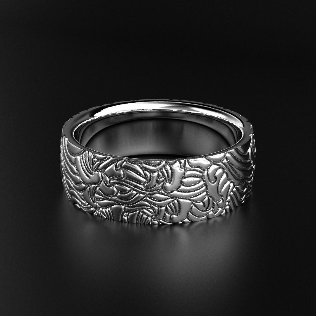 Fluid Beauty: Wave Pattern Wedding Ring for Men in Gold, Silver, and ...