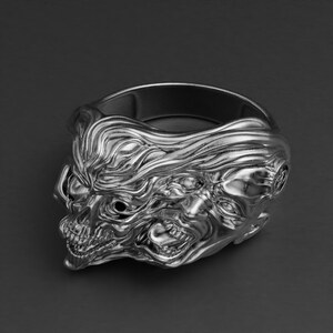 Men's Two-face Skull Ring, Gothic Silver Biker Ring, Dark Art Jewelry ...