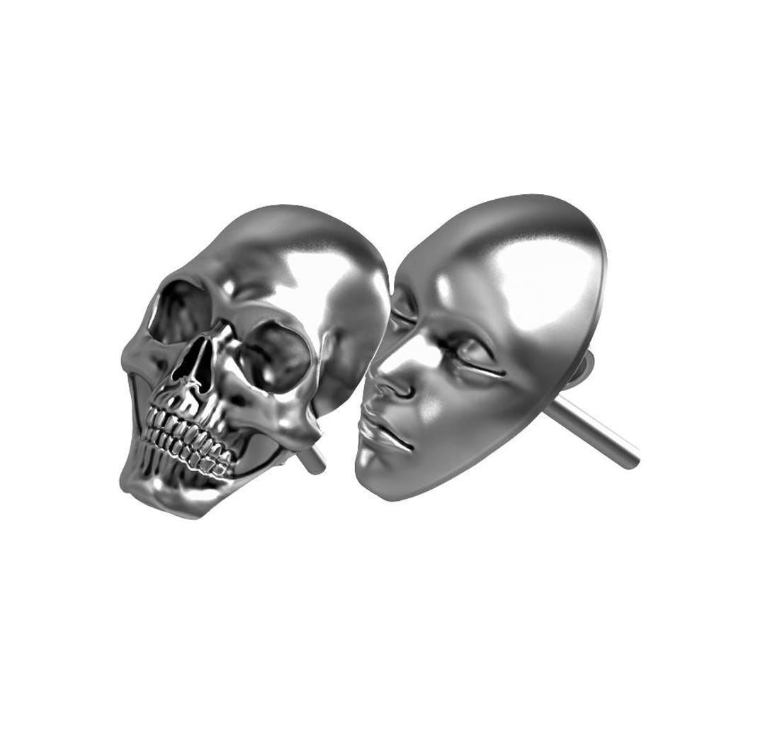 Skull Silver Stud Earrings, Unique Jewelry Gift for Women, Antique Gold ...
