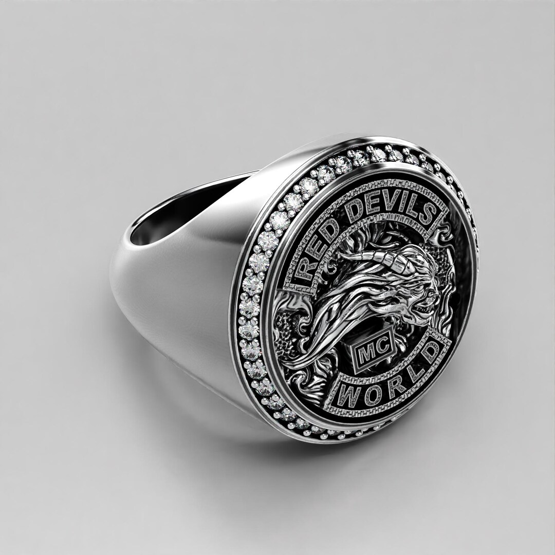 Silver Biker Signet Ring With Diamond Halo - Etsy