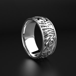Men's 3D Damascus Antique Finish Engraved 8mm Width Ring With Round ...