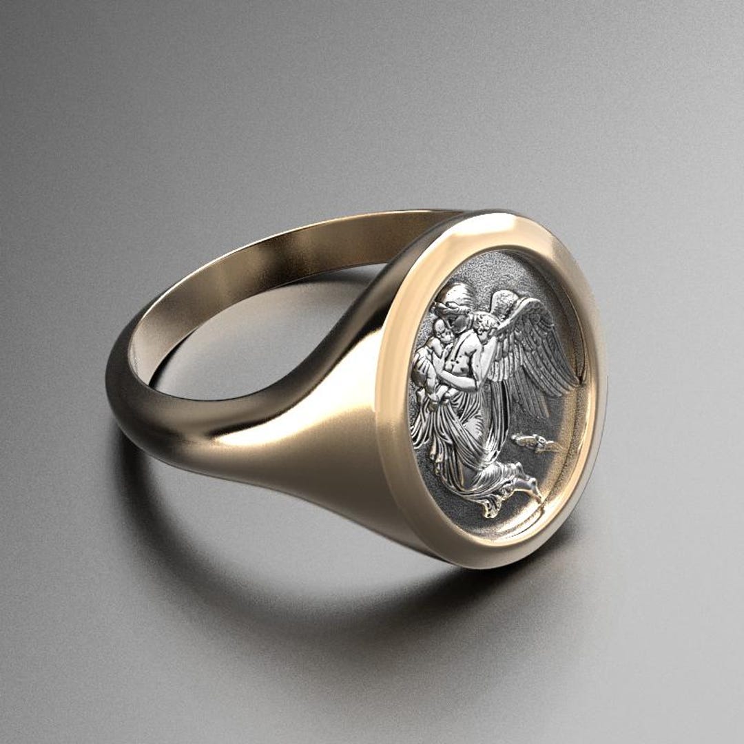 Guardian Angel Unisex Ring, Religious Angel Signet Ring, Customizable ...