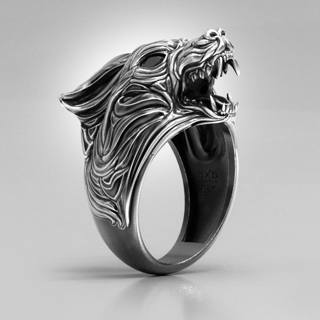 Silver and Gold Viking Wolf Rings for Men | Engraved Wolf Biker and ...