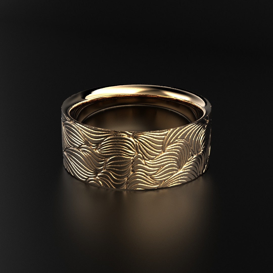 Fluid Beauty: Wave Pattern Wedding Ring for Men in Gold, Silver, and ...