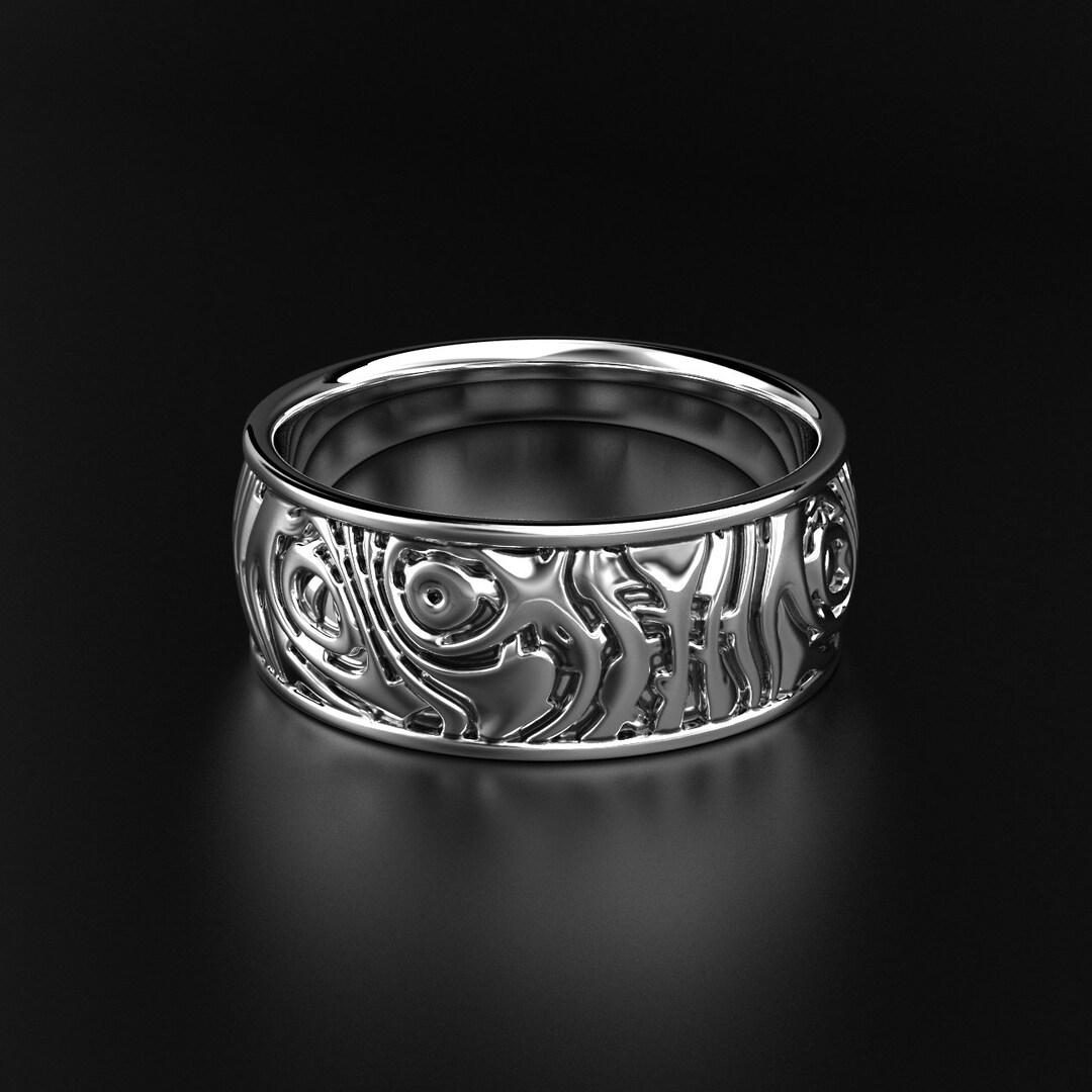 Men's 3D Damascus Antique Finish Engraved 8mm Width Ring With Round ...